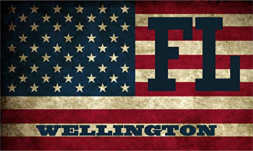 (x3) 2x3 inch Stickers | Reflective Wellington FL Florida Palm Beach County Vintage US Flag Sticker Graphic - Construction Toolbox, Hardhat, Lunchbox, Helmet, Mechanic, Luggage