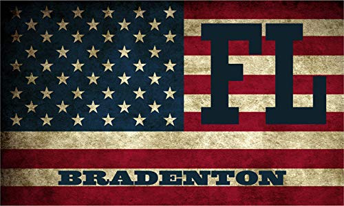 (x3) 2x3 inch Stickers | Reflective Bradenton FL Florida Manatee County Vintage US Flag Sticker Graphic - Construction Toolbox, Hardhat, Lunchbox, Helmet, Mechanic, Luggage