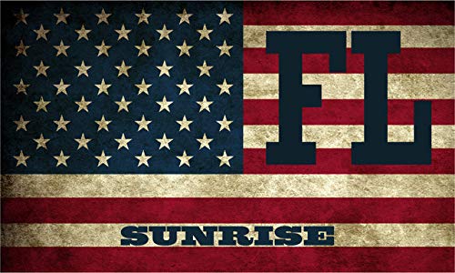 (x3) 2x3 inch Stickers | Reflective Sunrise FL Florida Broward County Vintage US Flag Sticker Graphic - Construction Toolbox, Hardhat, Lunchbox, Helmet, Mechanic, Luggage