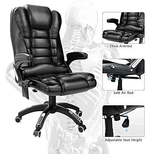 Leather Executive Massage Office Chair with 6 Pointed Vibrating, Heated Ergonomic Home Office Gaming Chair with Adjustable Height and Wheels, Big and Tall Office Chair for Adults, Black