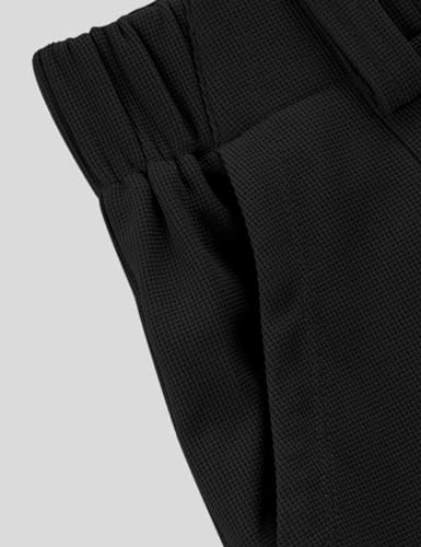 Ugerlov Womens Waffle Wide Leg Pants High Waisted Business Casual Pants Flowy Palazzo Trousers with Pockets, Black XL