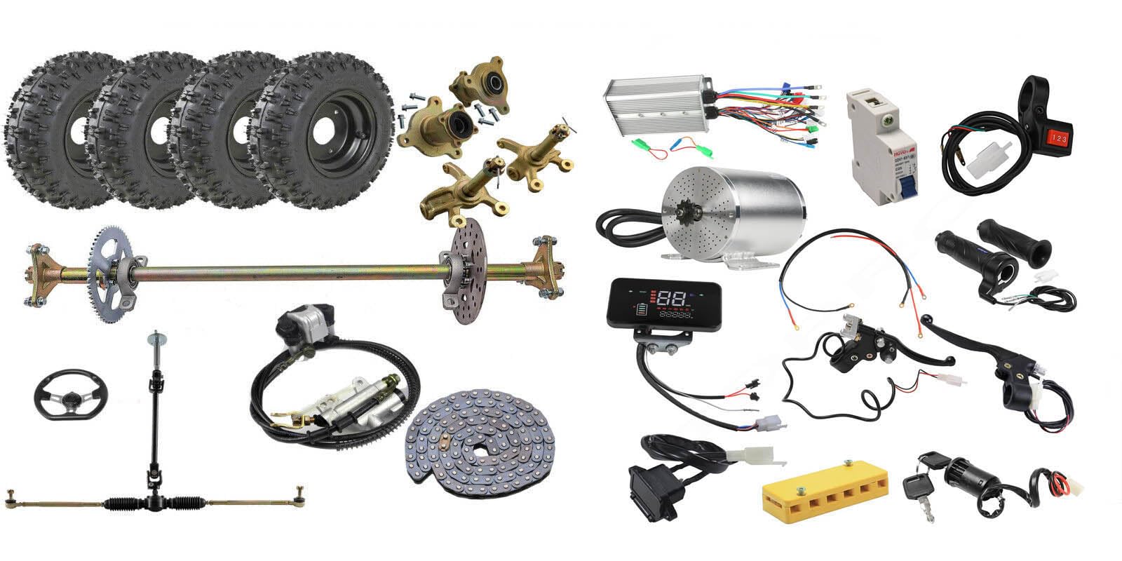 YC Yier 29" Go Kart Rear Axle Kit +Front End Steering Shaft Assembly+ Brake + 4.10-6" Wheels Tires +72V 3000W Brushless Electric Motor Kit for Go Kart ATV Quad Buggy Drift Trike Dolly Cart
