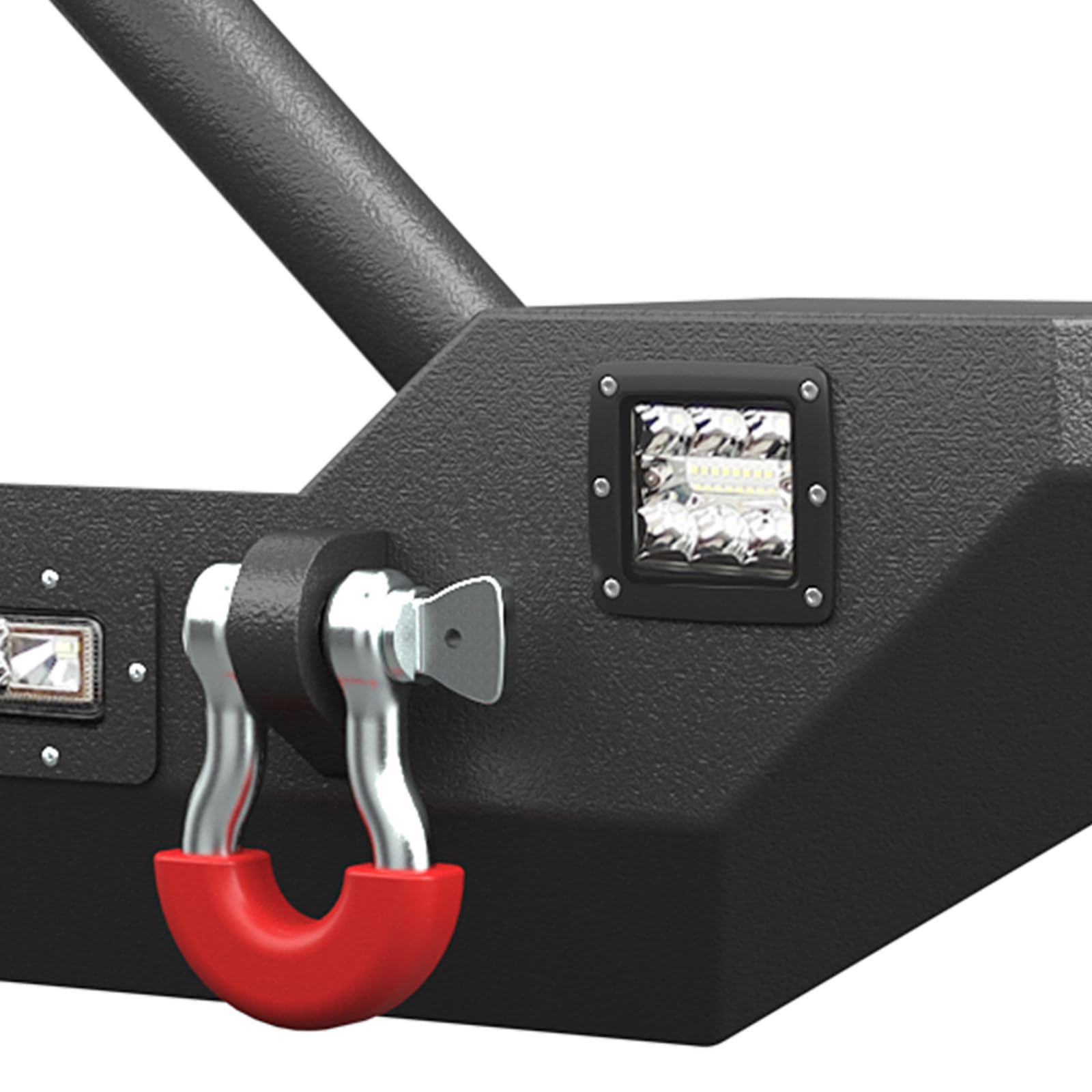 OBNAUX Front & Rear Bumper with Spare Tire Carrier Compatible with 2007-2018 Jeep Wrangler JK JKU Unlimited w/Winch Plate, Paintable Armor, 2" Hitch Receiver & D-rings (2/4 Doors, Black)