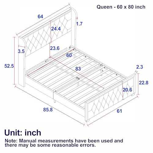 DNYN Upholstered Velvet Queen Size Platform Bed with High Headboard & LED Light Design,Solid Wood Bedframe w/Deep Tufted Buttons & Wide Wingbacks,Perfect for Bedroom,Guest Room, Beige