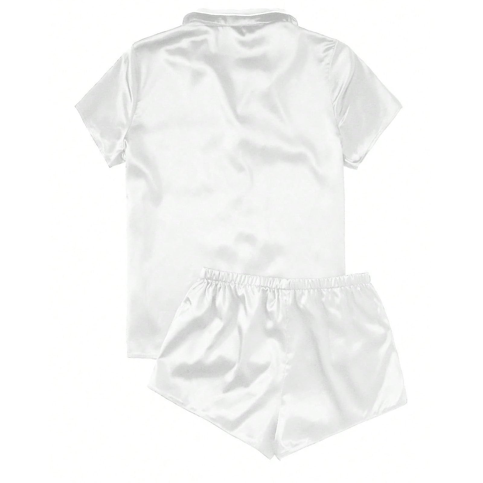 Womens 2 Piece Satin Pajama Sets Short Sleeve Button Down Shirt and Shorts Silk Sleepwear Solid Color Loungewear