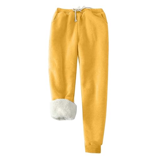 KSODFNXH Chino Pants for Women Plus Size Warm Fall Fleece Fashion Sweatpants with Pockets Loose Casual Comfy Solid Color Trousers Business Pants for Women Snow Pants Kids Yellow,Medium
