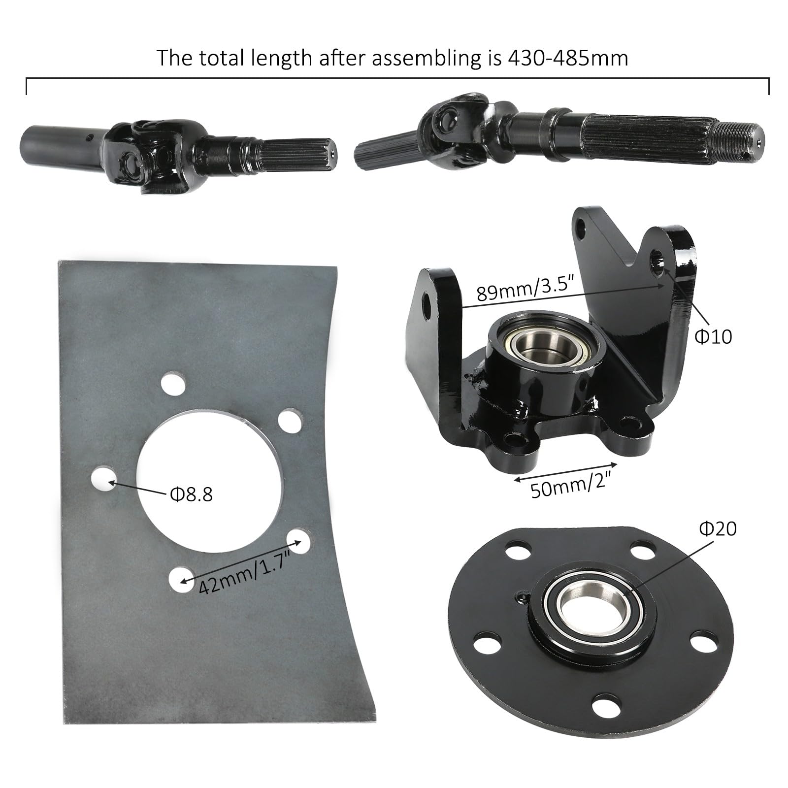 YC Yier Front Axle Kit 4 Wheel Drive Half Axle Assembly Shock Swingarm Tie Rod & 48V 1000W Differential Motor Controller Brake & Steering Wheel Shaft for Electric Go Kart ATV Quad Buggy Golf Cart