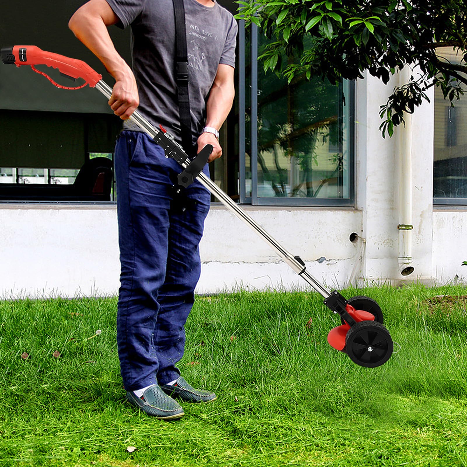 CheriMuMu Cordless Cordless String Trimmer/Edger, 3 in 1 Battery Powered Grass Trimmer Electric Brush Cutter, Lightweight Push Mini-Mower for Lawn Care and Yard Work (1 Battery & Charger Included)