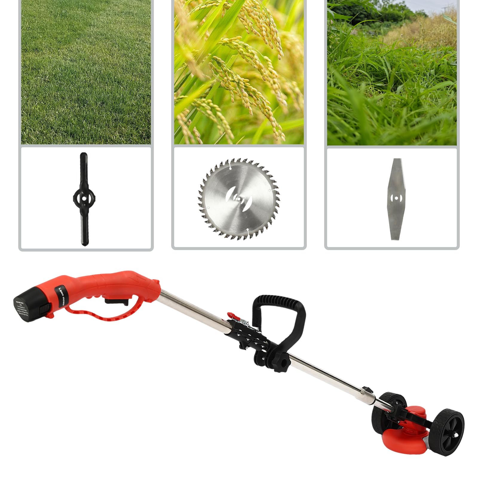 CheriMuMu Cordless Cordless String Trimmer/Edger, 3 in 1 Battery Powered Grass Trimmer Electric Brush Cutter, Lightweight Push Mini-Mower for Lawn Care and Yard Work (1 Battery & Charger Included)