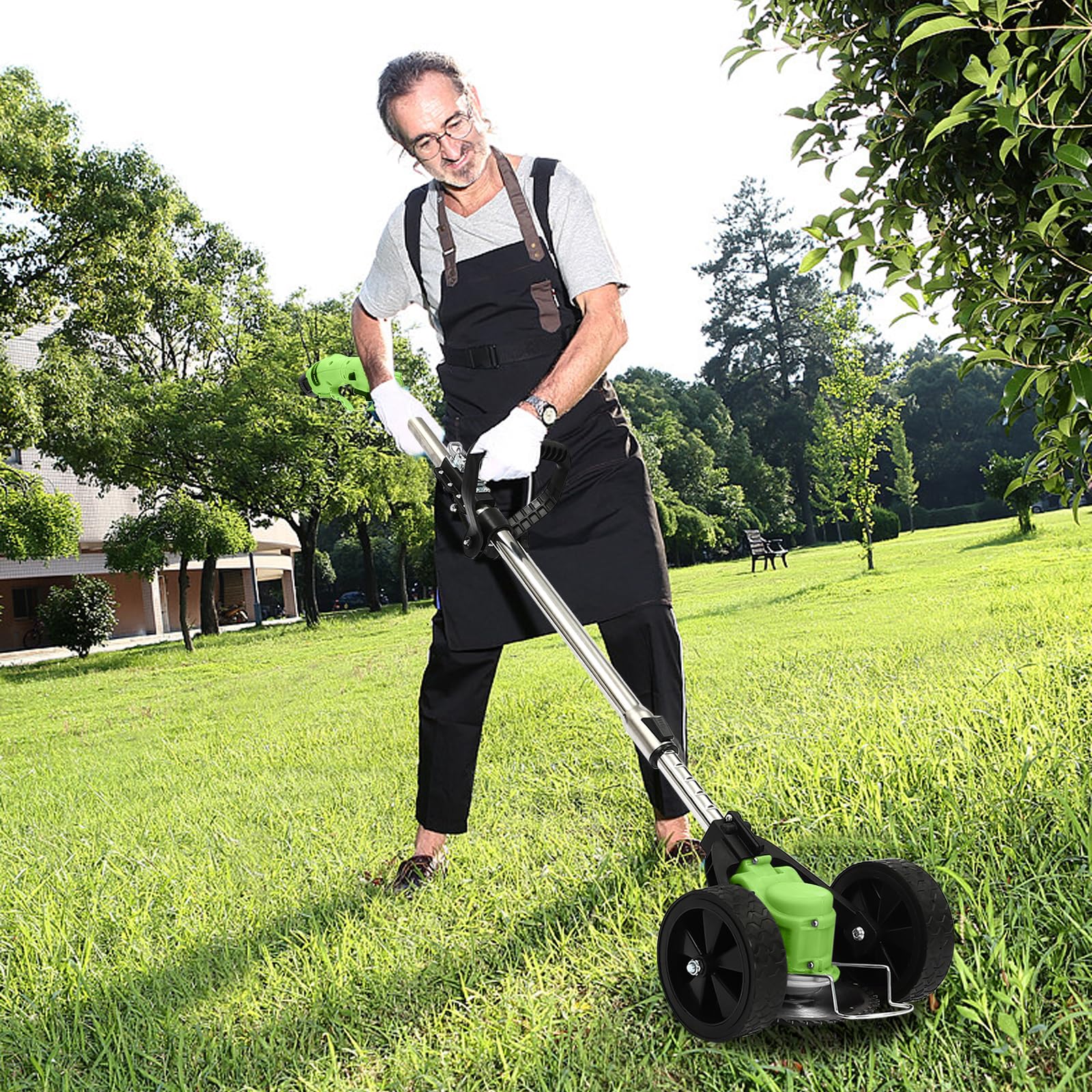 Cordless Grass Trimmer, String Trimmer Lawn Edger, Battery Powered Grass Trimmer Adjustable Height Weed Eater Tool for Lawn Care and Yard Work (1, Black, Green)