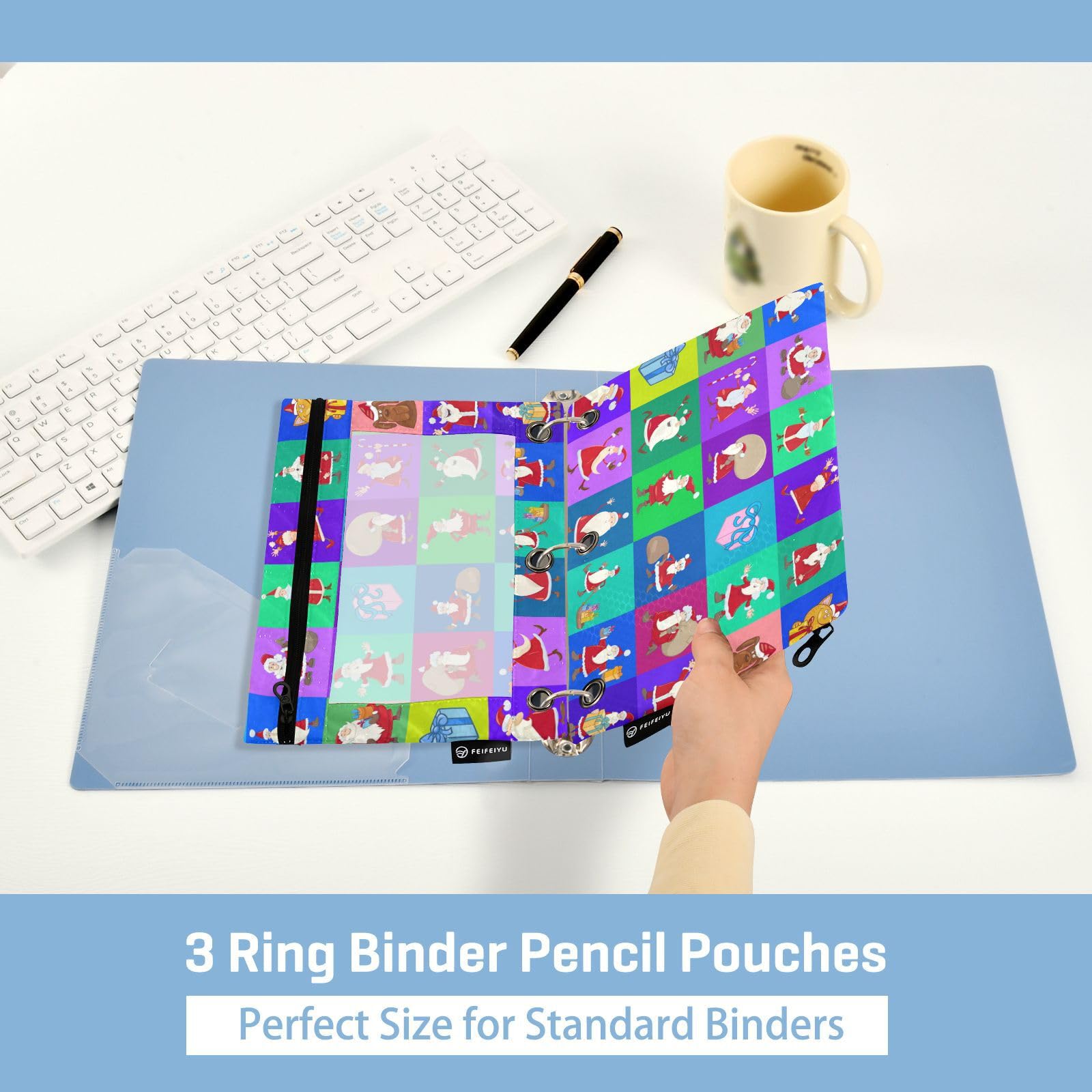 FRODOTGV Santa Claus Collage Christmas Pencil Pouches for 3 Rings Binder Zipper Pencil Pouches Clear Three Hole Pencil Pouches 2 Pack Pen Case