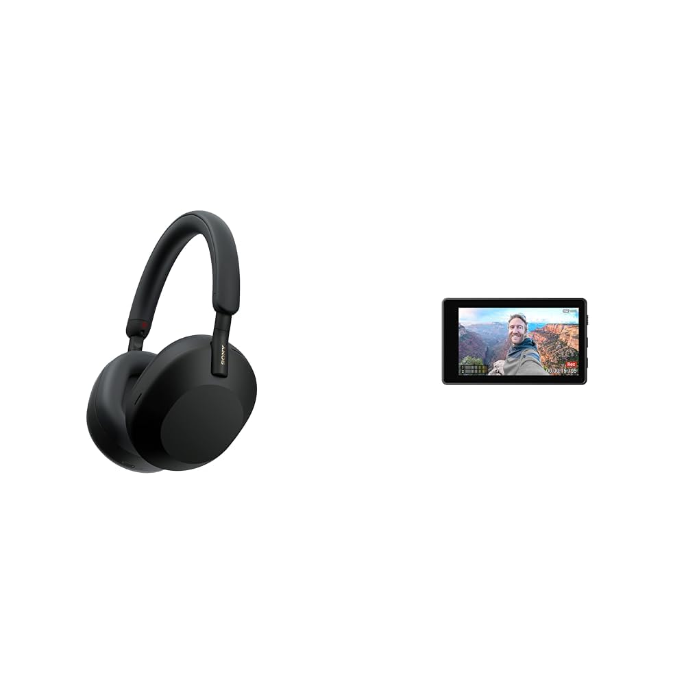 Sony WH-1000XM5 The Best Wireless Noise Canceling Headphones with Auto Noise Canceling Optimizer & 3.5” LCD Vlog Monitor with Mount and USB-C Cable