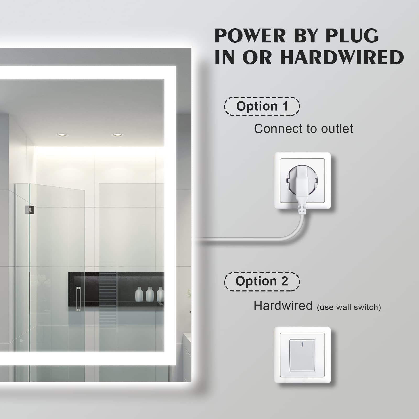 LUSPAZ Led Bathroom Mirror for Wall 40x30 Inch with Front and Backlit Lights, Double LED Vanity Mirror with Lights, Anti-Fog, Shatter-Proof, Memory, Stepless Dimmable Wall Mirrors