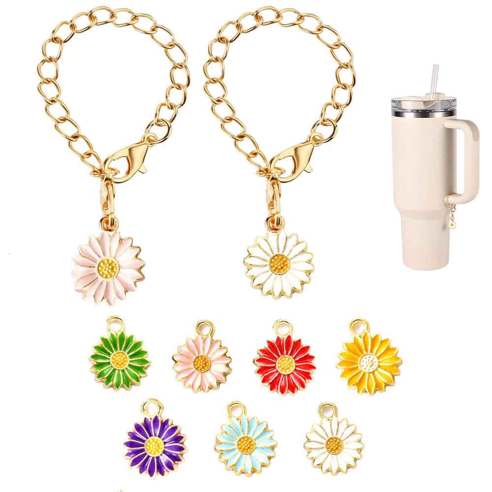 BUKBUVLO Cup Accessories Charms Compatible with Stanley 30 oz & 40 oz Handle, Personalized Bee Flower Letter Charm Name ID Plate Tag Tumblers Water Bottle Handle Decor (Flower)