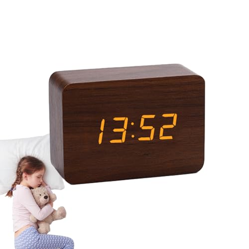 Electric Bedside Alarm Clock, Wooden Loud Alarm Clock, Desk Alarm Clock with 2 to 3 Alarm Setting, Large Display Wooden Led Alarm Clock, Voice Control Smart Led Digital Clock for Bedside Bedroom Desk