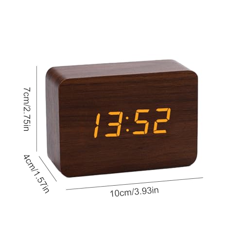 Electric Bedside Alarm Clock, Wooden Loud Alarm Clock, Desk Alarm Clock with 2 to 3 Alarm Setting, Large Display Wooden Led Alarm Clock, Voice Control Smart Led Digital Clock for Bedside Bedroom Desk