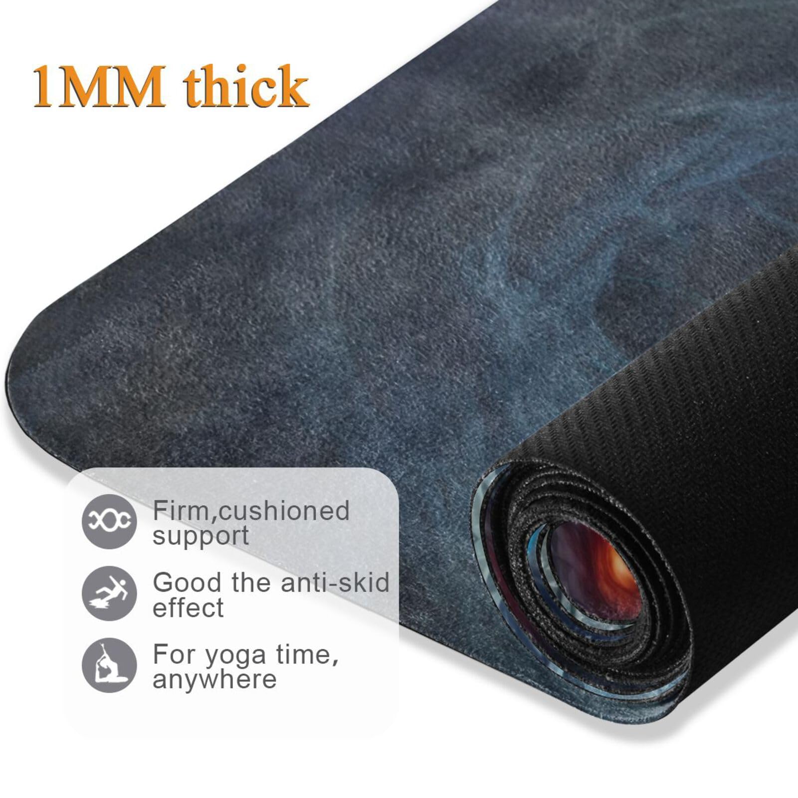 GOODOLD Black Dragon Head Yoga Mat, 71 x 26 Inch Non-slip Yoga Mats Folding Travel Exercise Mat Indoor Outdoor Gym Pilates with Storage Bag for Women Men
