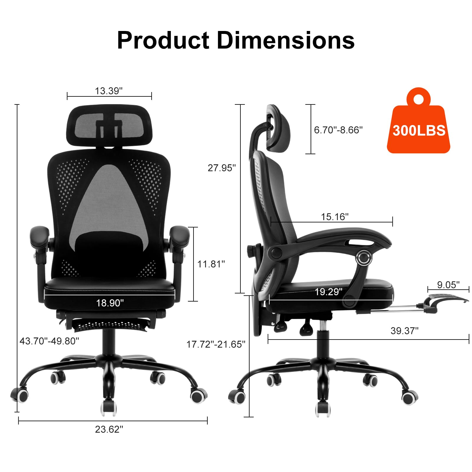 Ergonomic Office Chair, Reclining High Back Home Office Desk Chairs with Adjustable Lumbar Support Swivel Computer Gaming Chair with Headrest Footrest,PU Leather Executive Task Chair, Black