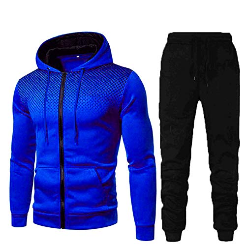 College Sweatshirts for Men Color Block 2 Piece Tracksuit Casual Full Zip Sweatsuit Color Block Sport Outfits Outfits For Teens Oversized Sweatshirt For Men Sweatshirt,(B-Blue,L)