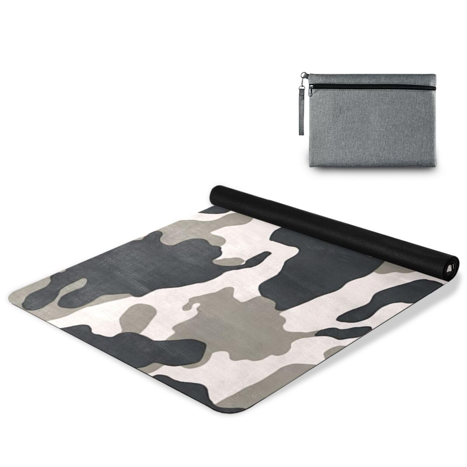 GOODOLD Black White Cow Print Yoga Mat, 71 x 26 Inch Non-slip Yoga Mats Folding Travel Exercise Mat Indoor Outdoor Gym Pilates with Storage Bag for Women Men