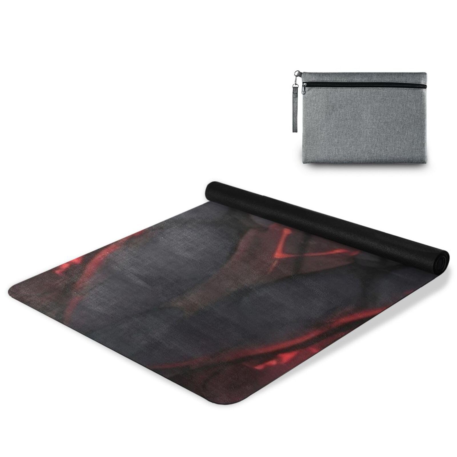 GOODOLD Black Dragon Eyes Yoga Mat, 71 x 26 Inch Non-slip Yoga Mats Folding Travel Exercise Mat Indoor Outdoor Gym Pilates with Storage Bag for Women Men