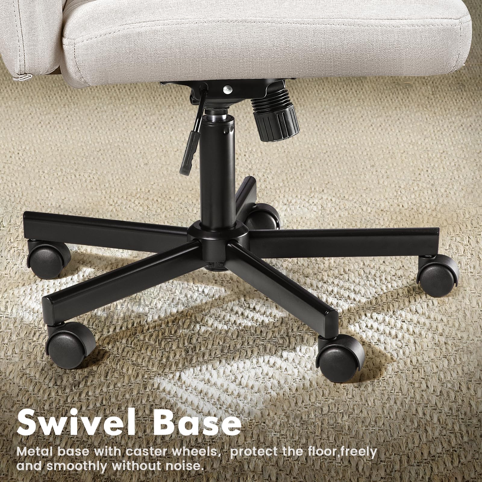 LEMBERI Criss Cross Chair with Wheels, Fabric Padded Armless Wide Seat Cross Legged Office Chair, Mid Back Swivel Computer Task Vanity Chairs for Home, Make Up,Small Space, Bed Room(Beige)
