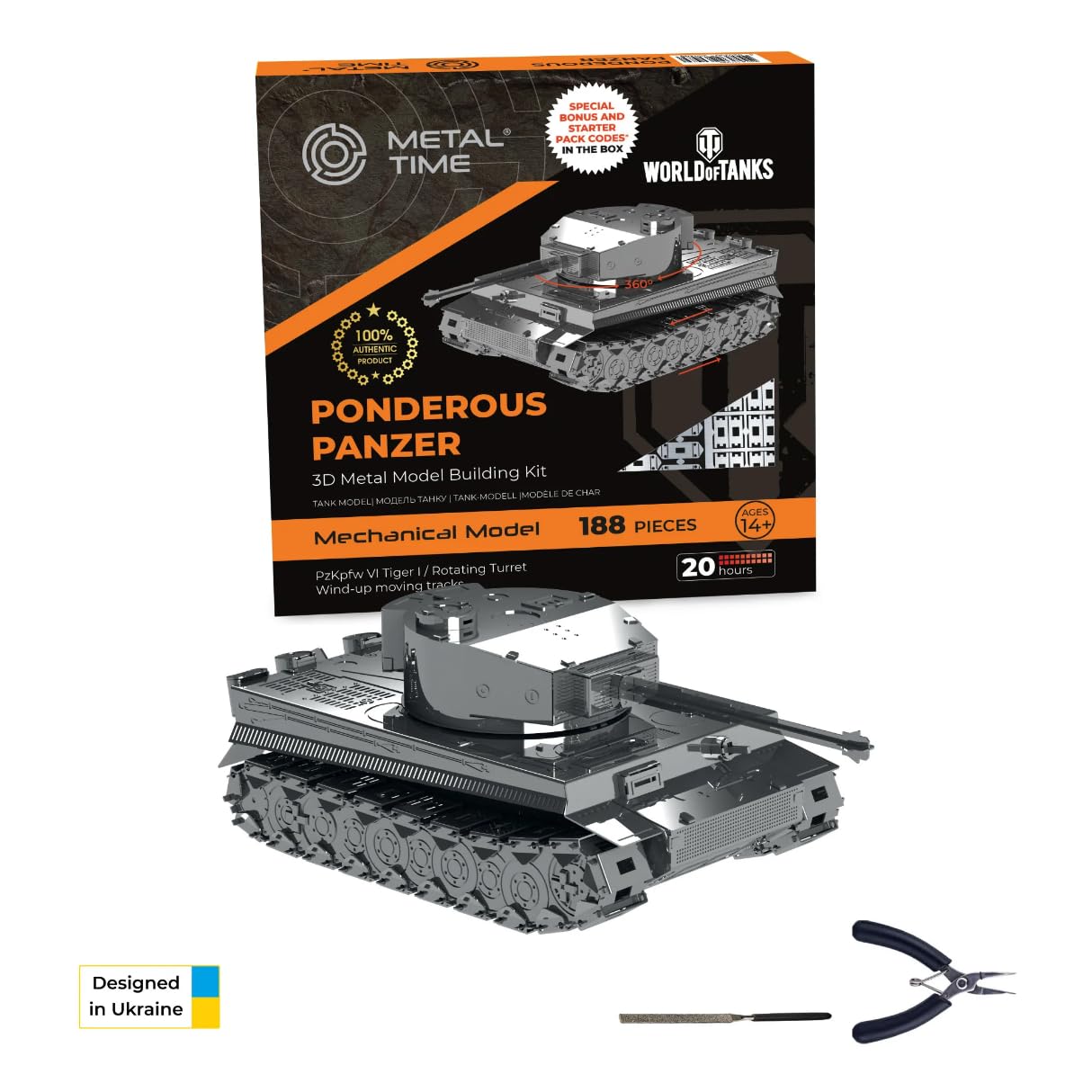 METAL-TIME PONDEROUS Panzer, 3D Metal Tank Model Kits for Adults or Teens, DIY Metal Puzzle Model Kit, 3D Metal Model Brain Teaser Puzzle - Great Gift Idea, 188 PCS.
