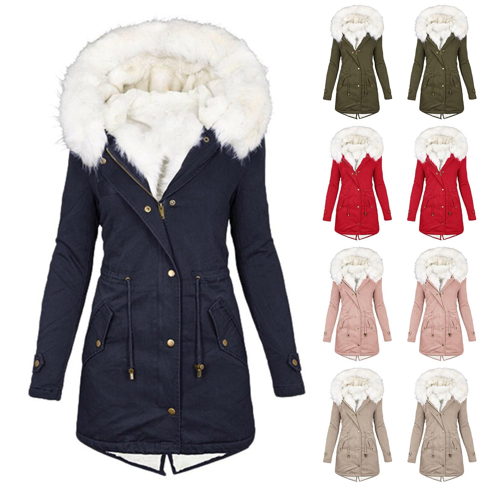 SMIDOW Womens Warm Winter Coats Trendy 2023 Fuzzy Fleece Lined Long Parka Thicken Jackets Outwear With Faux-Fur Hood womens heavy winter coat Black S