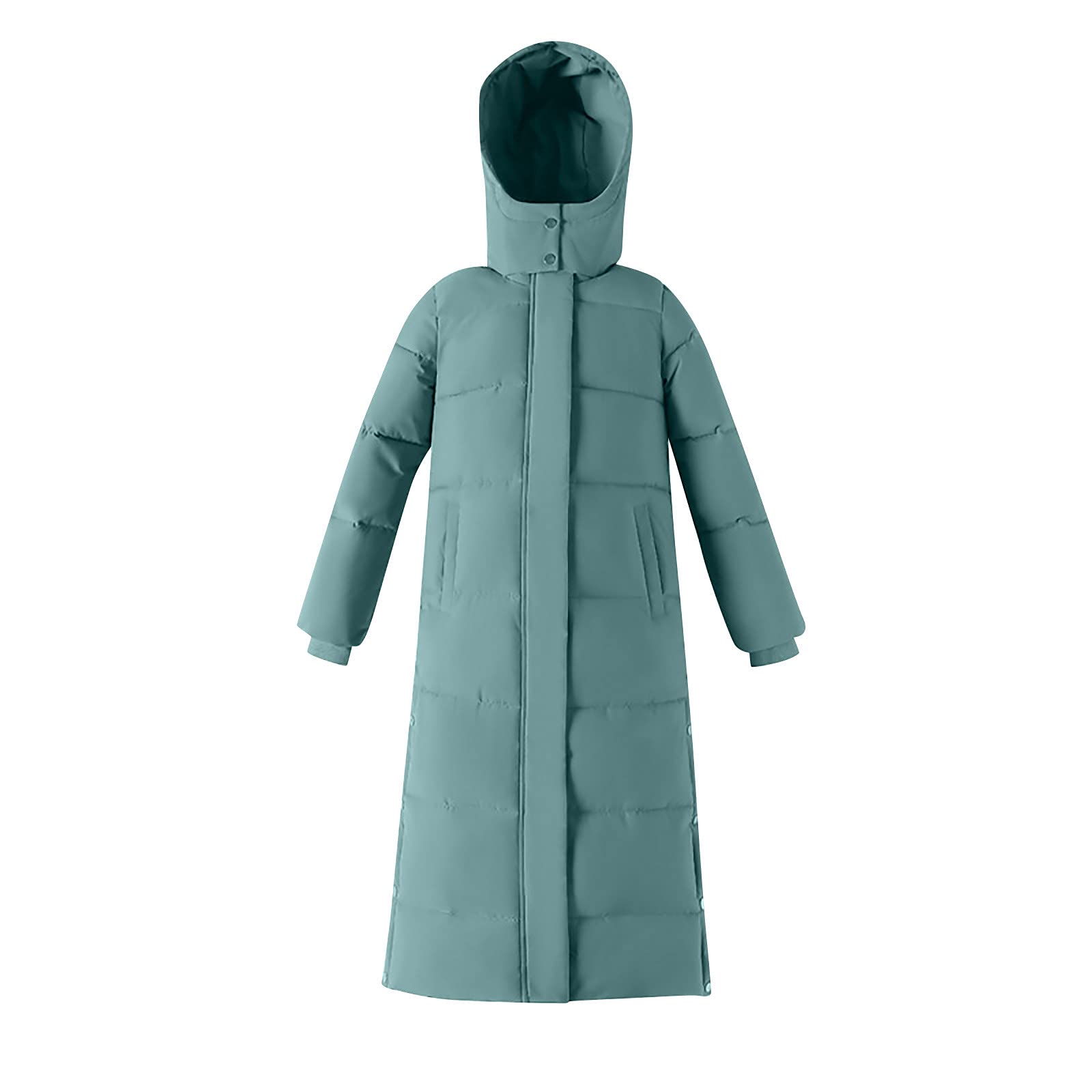 SMIDOW promo codes for today Women's Long Quilted Coat Fashion Ladies Maxi Length Winter Thickened Hooded Puffer Jacket Side Slit Button Outwear womens long winter coat Green 2X