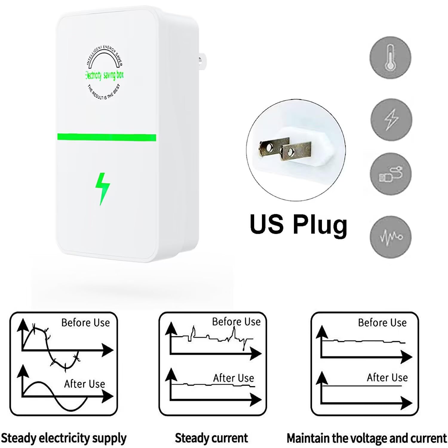 XnaSu 2024 New Power Saver Stop-Watt Energy Saving Device, Pro Power Saver, Household Power Saver Efficient Power Saver Box, Suitable for Household Office Market 90V-250V 30KW (5PCS)