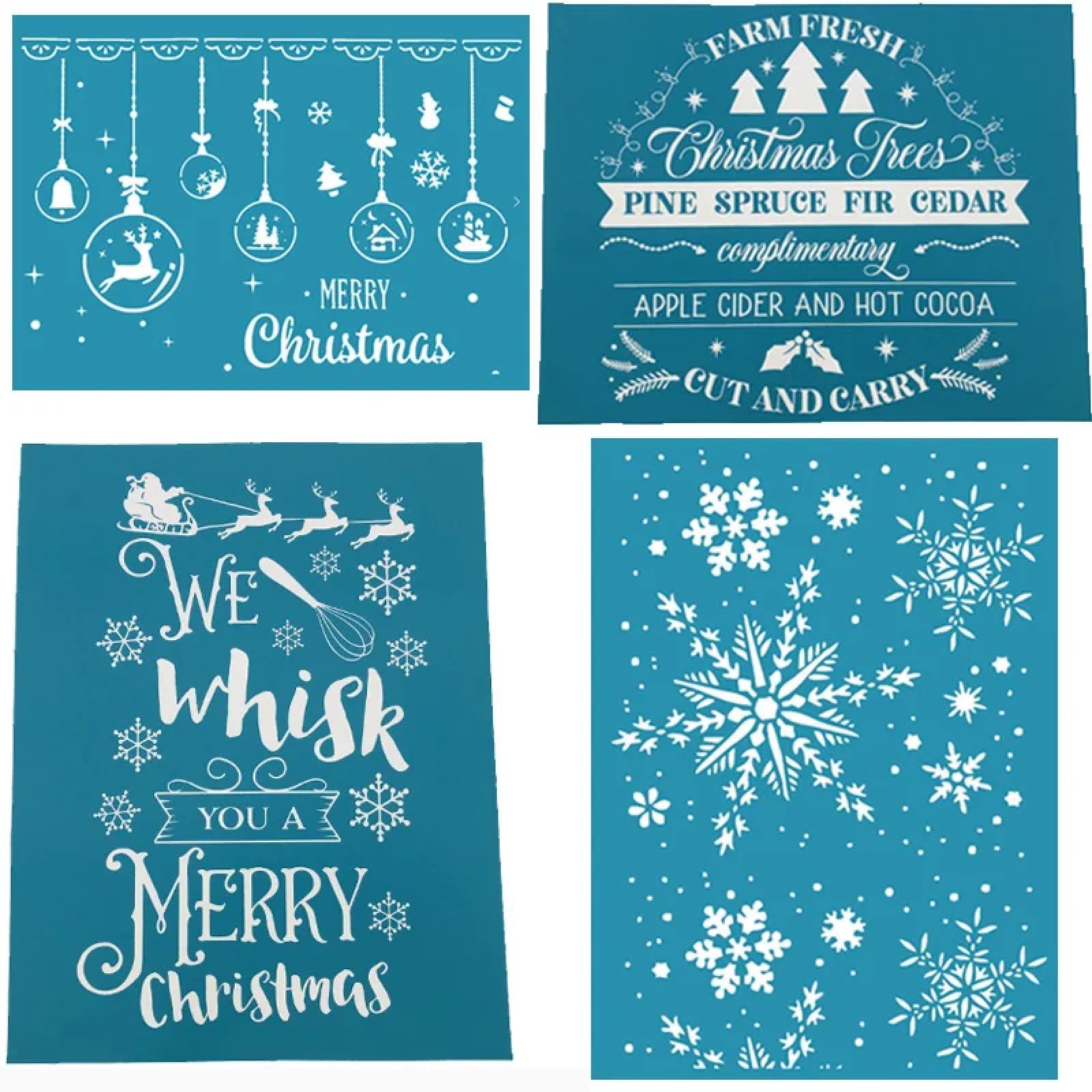 MANGOUSONG Screen Printing Kit,22x28cm Christmas Theme Mesh Screen Stencils Self-Adhesive Silk Screen Printing Stencil for Canvas Bag Print Christmas Gift A
