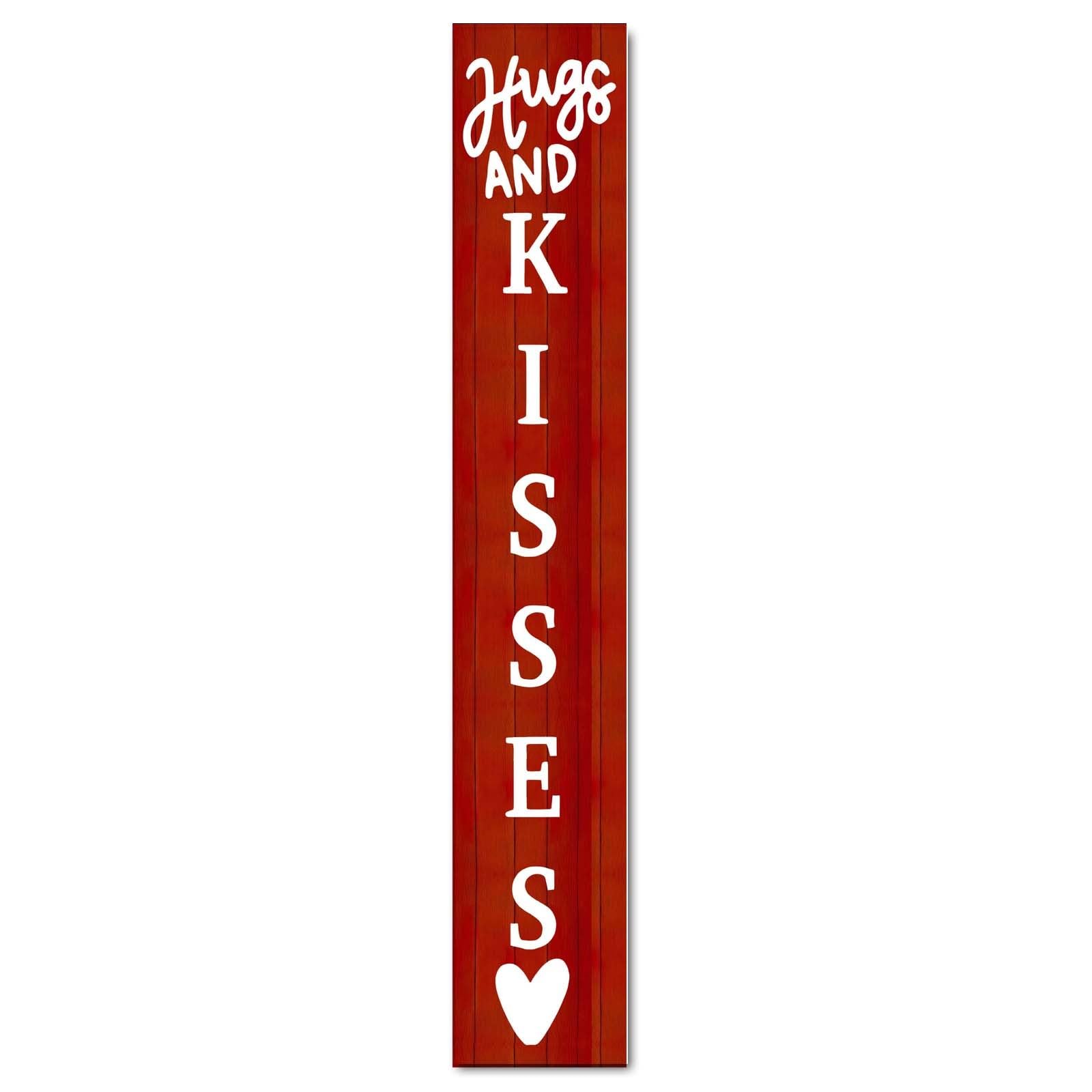 KPSheng 8x48 Inch Hugs And Kisses Porch Sign, Valentine Heart Sign Standing Hanging Porch Decor for Valentine's Day Home Front Door Yard Party Decor