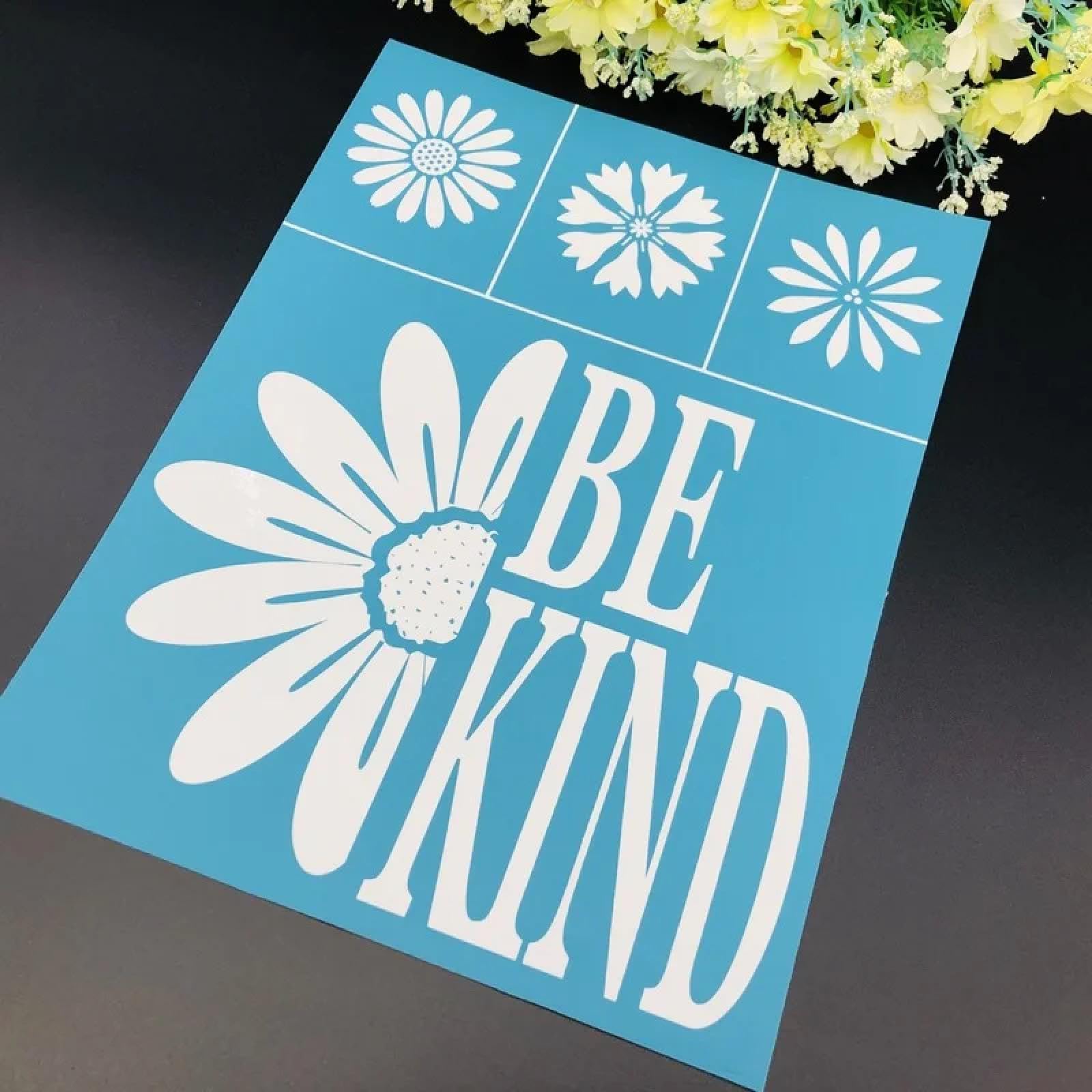 MANGOUSONG Screen Printing Kit,22x28cm Sunflower Be Kind Mesh Screen Stencils Self-Adhesive Silk Screen Printing Stencil for Canvas Bag Print Washable