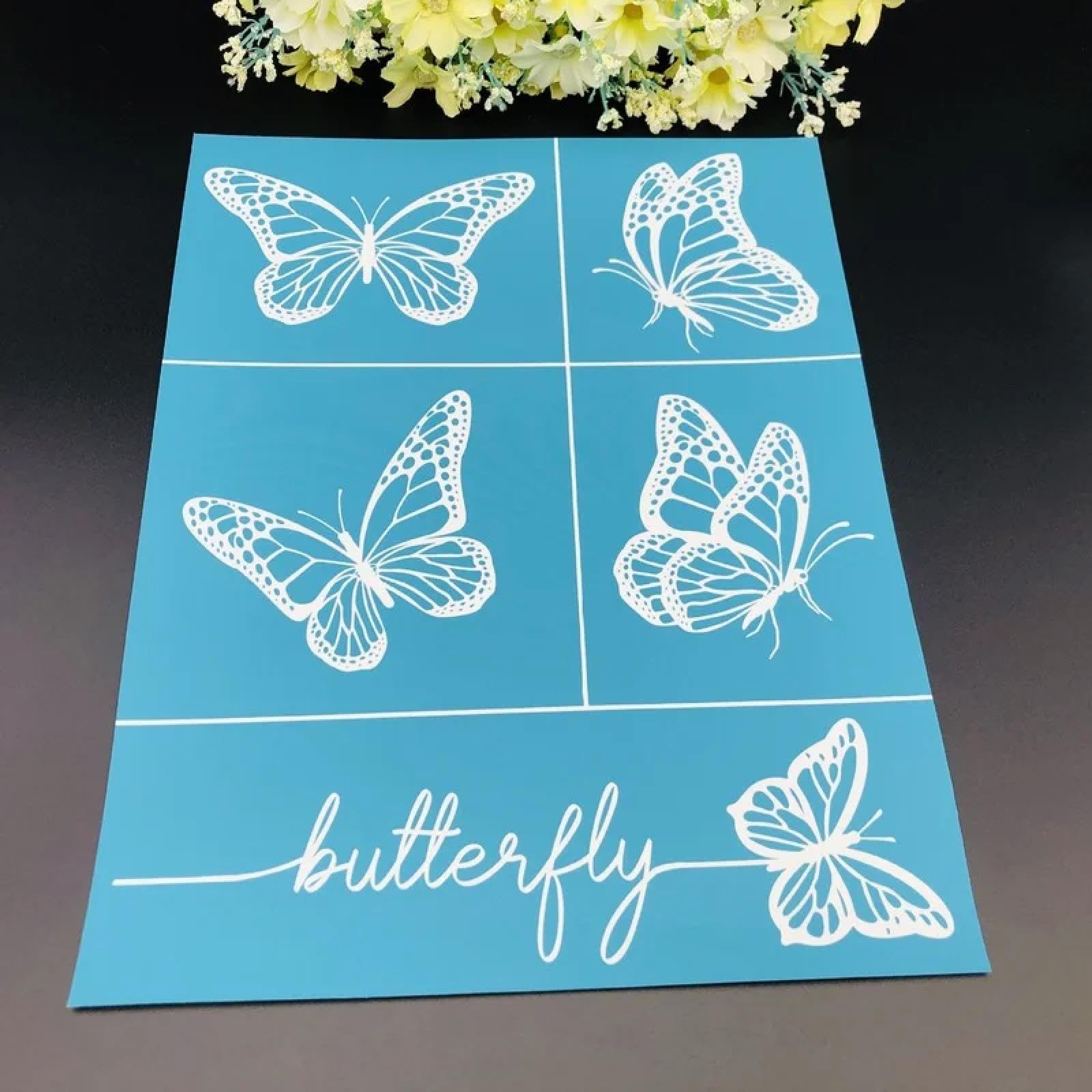 MANGOUSONG Screen Printing Kit,22x28cm Butterfly Mesh Screen Stencils Self-Adhesive Silk Screen Printing Stencil for Canvas Bag Transfer Print Washable