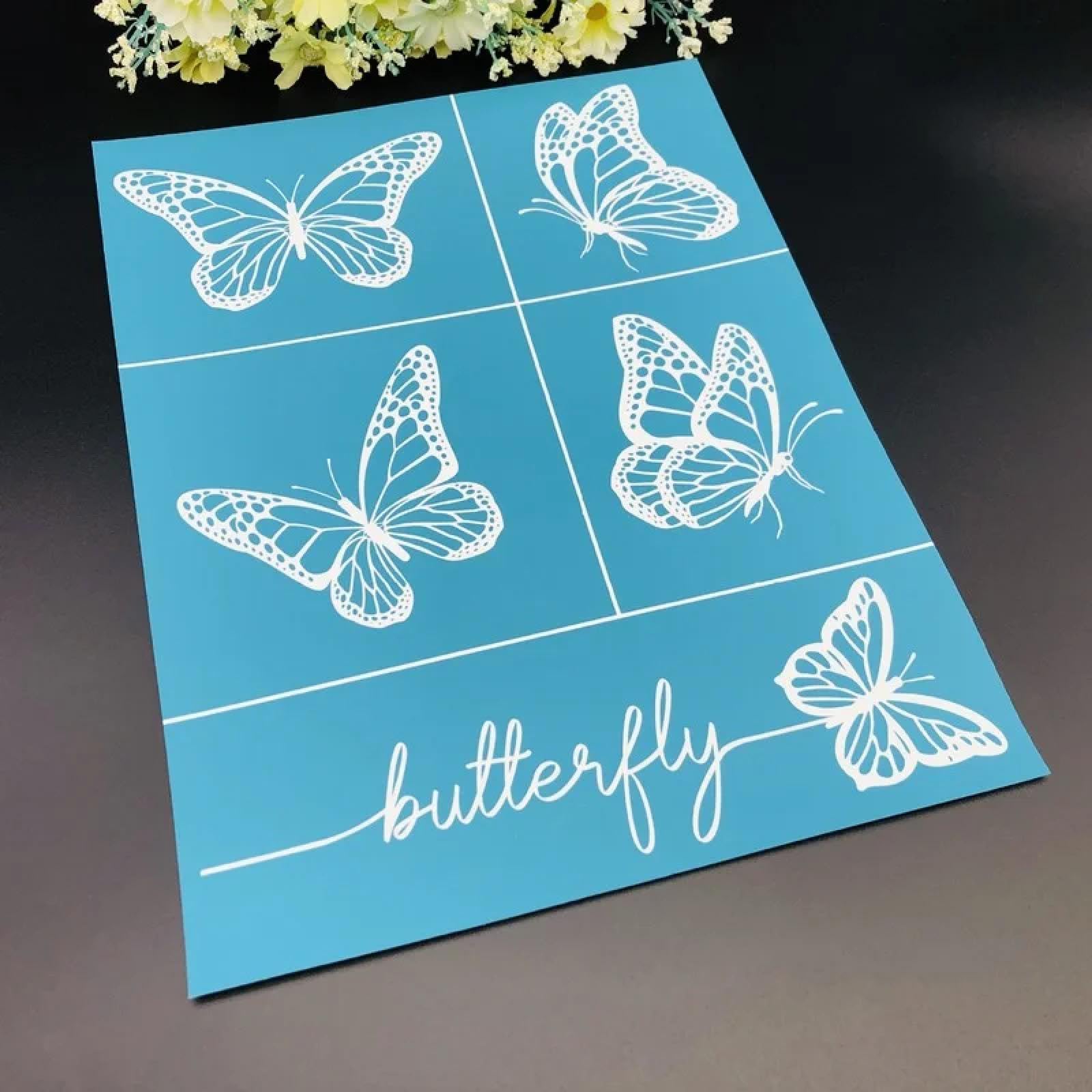 MANGOUSONG Screen Printing Kit,22x28cm Butterfly Mesh Screen Stencils Self-Adhesive Silk Screen Printing Stencil for Canvas Bag Transfer Print Washable