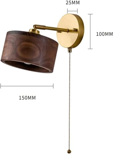 VUCICA Modern Simple Wall Lamp Adjustable Bedside Wall Sconce Walnut Wall Light with Pull Cord Switch E27 Lighting Fixture for Living Room Study Office Homestay