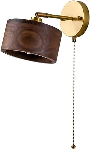 VUCICA Modern Simple Wall Lamp Adjustable Bedside Wall Sconce Walnut Wall Light with Pull Cord Switch E27 Lighting Fixture for Living Room Study Office Homestay