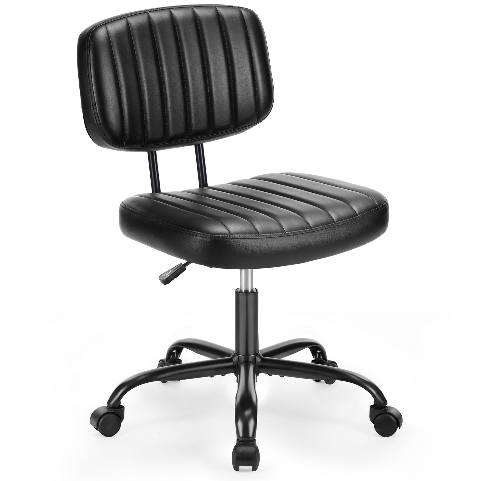 Sweetcrispy Small Office Desk Chair - Armless PU Leather with Comfy Lumbar Support, Height Adjustable Rolling Swivel Task for No Arms, for Adult, Student, Bedroom, Home, Vanity
