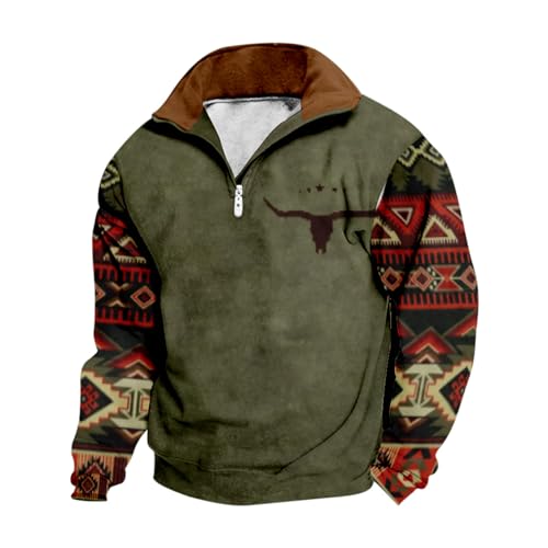 Graphic Sweatshirt for Mens Fashion Stand Collar Long Sleeve Pullover Tops Fall Winter Enthic Printed Sweatshirts with Elbow Patches,Sweatshirt With Zipper Pockets,Sweatshirt With Pockets