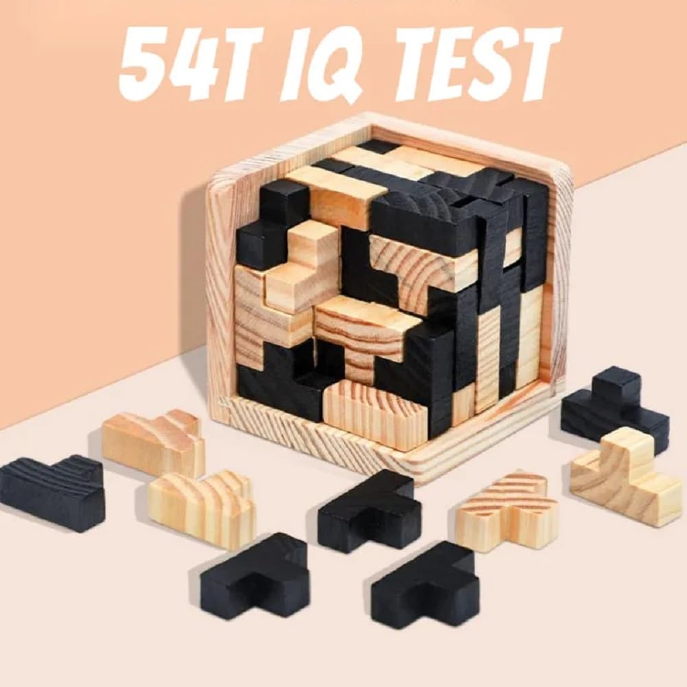 Wooden Intelligence Toy Brain Teaser Game, 3D Wooden Brain Teaser Puzzle, Adult Puzzle Wooden Game, T/L-Shaped Jigsaw Logic Puzzle Game (T+L-Shaped)