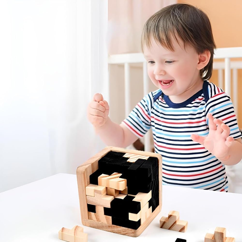 Wooden Intelligence Toy Brain Teaser Game, 3D Wooden Brain Teaser Puzzle, Adult Puzzle Wooden Game, T/L-Shaped Jigsaw Logic Puzzle Game (T+L-Shaped)