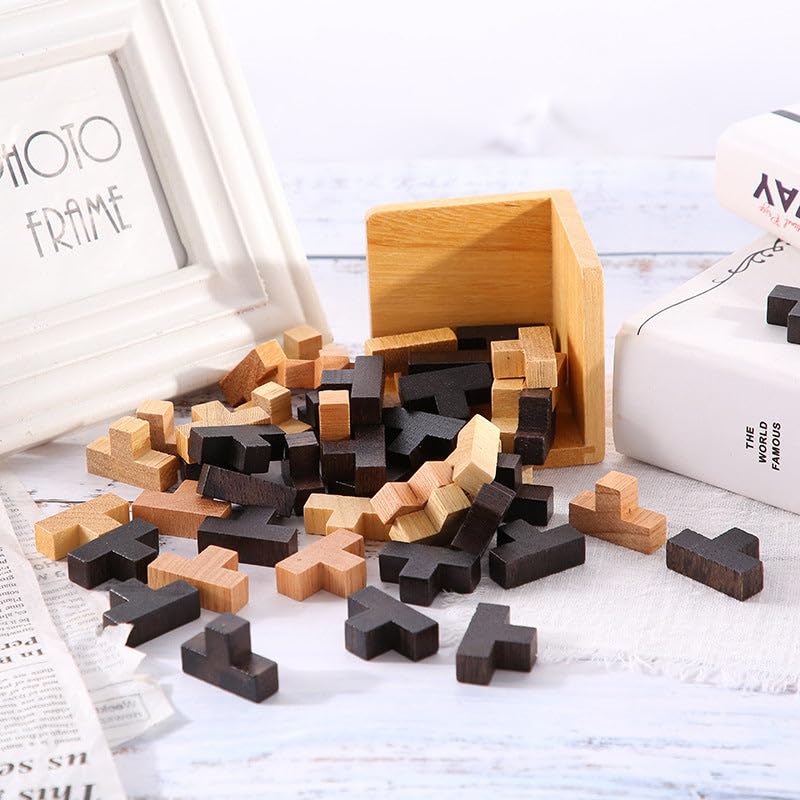 Wooden Intelligence Toy Brain Teaser Game, 3D Wooden Brain Teaser Puzzle, Adult Puzzle Wooden Game, T/L-Shaped Jigsaw Logic Puzzle Game (T+L-Shaped)