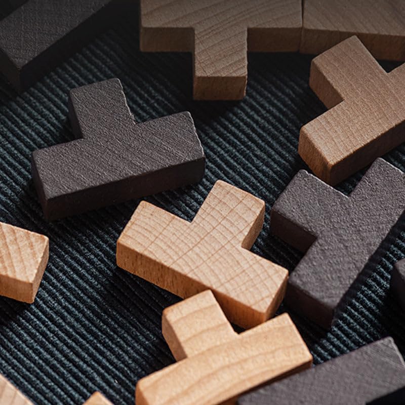 Wooden Intelligence Toy Brain Teaser Game, 3D Wooden Brain Teaser Puzzle, Adult Puzzle Wooden Game, T/L-Shaped Jigsaw Logic Puzzle Game (T+L-Shaped)