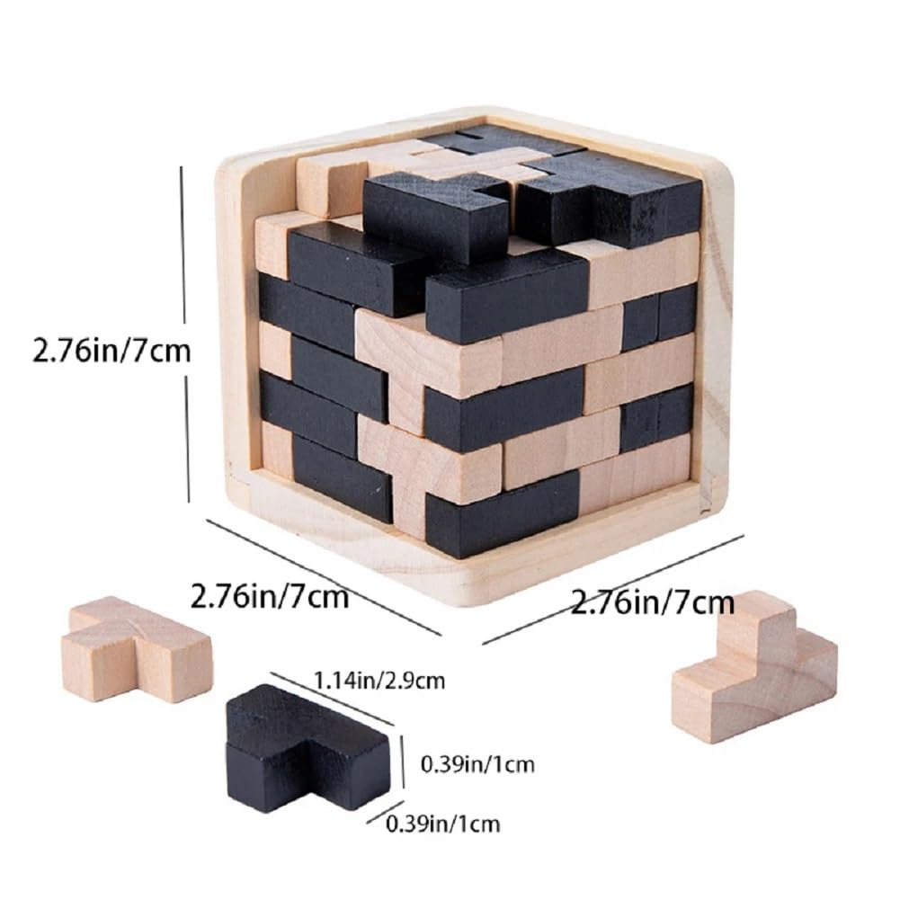 Wooden Intelligence Toy Brain Teaser Game, 3D Wooden Brain Teaser Puzzle, Adult Puzzle Wooden Game, T/L-Shaped Jigsaw Logic Puzzle Game (T+L-Shaped)