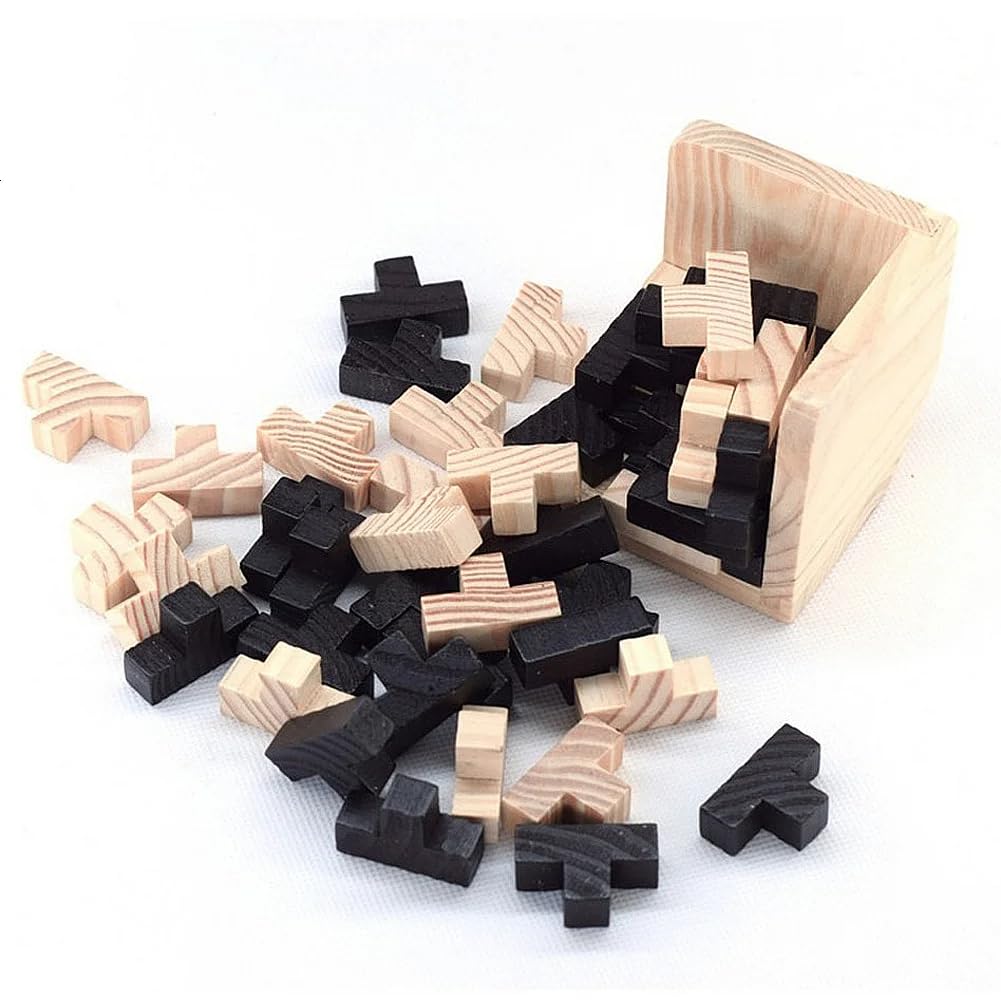 Wooden Intelligence Toy Brain Teaser Game, 3D Wooden Brain Teaser Puzzle, Adult Puzzle Wooden Game, T/L-Shaped Jigsaw Logic Puzzle Game (T+L-Shaped)