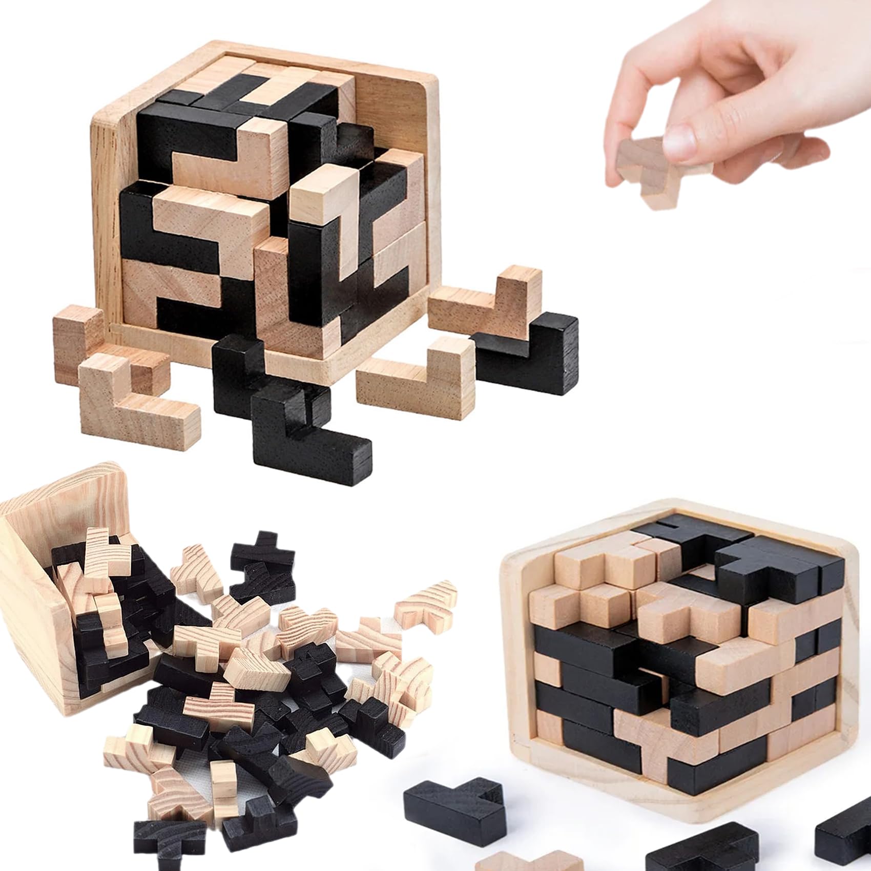 Wooden Intelligence Toy Brain Teaser Game, 3D Wooden Brain Teaser Puzzle, Adult Puzzle Wooden Game, T/L-Shaped Jigsaw Logic Puzzle Game (T+L-Shaped)