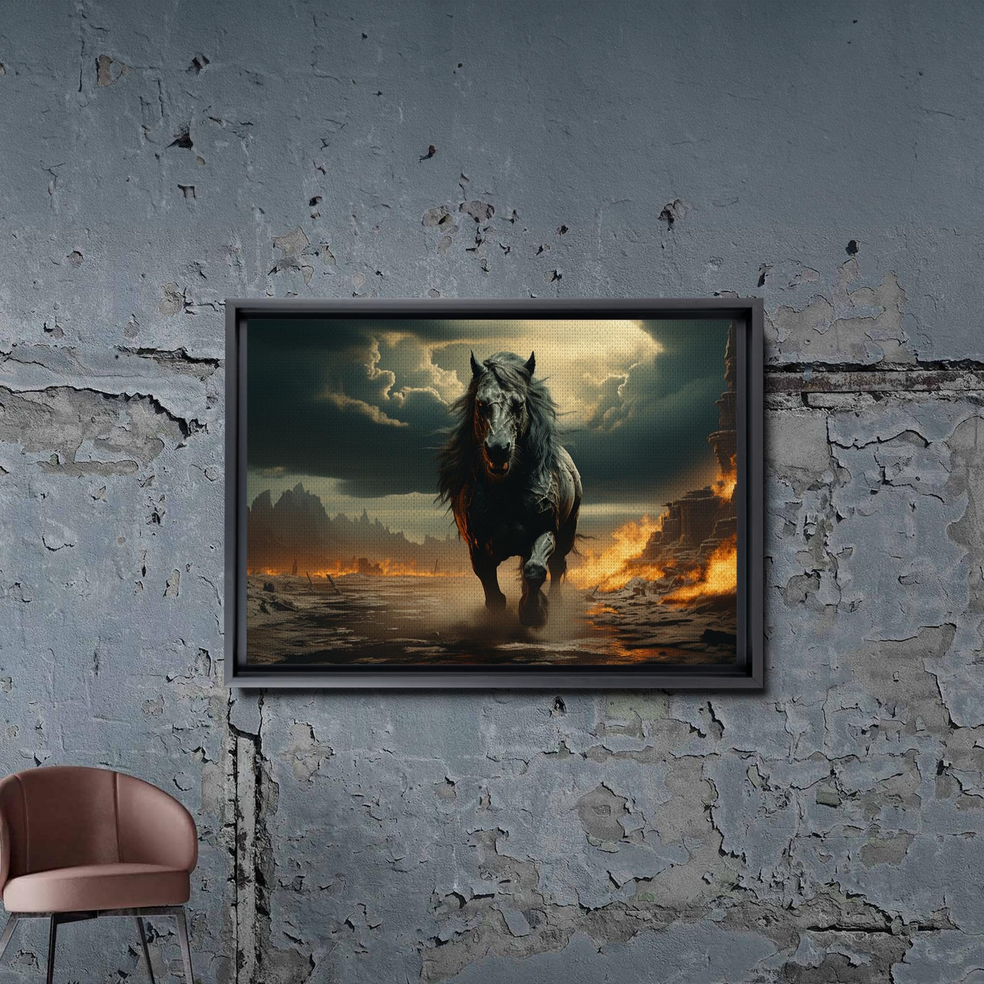 Majestic Black Stallion Galloping In The Clouds, Black Horse On Salt Flats, Canvas Print, Black Horse Print, Black Horse Wall Art, Canvas Prints, Wall Decor