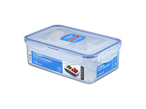 LocknLock Easy Essentials On The Go Meal Prep Lunch Box, Airtight Containers with Lid, BPA Free, Rectangle (3 Section) -34 oz, Clear