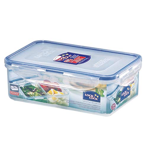LocknLock Easy Essentials On The Go Meal Prep Lunch Box, Airtight Containers with Lid, BPA Free, Rectangle (3 Section) -34 oz, Clear