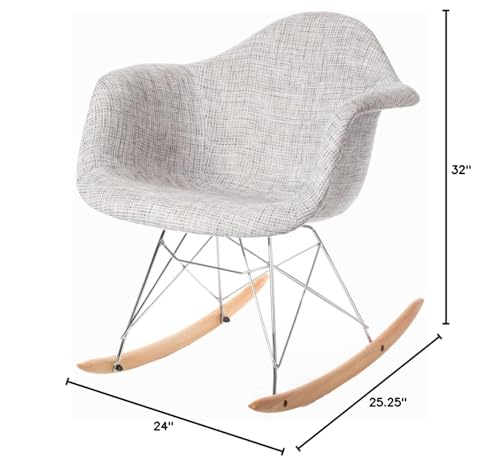 Mid-Century Modern Style Fabric Rocking RAR Shell Dining Chair - Light Gray - 32in.H x 25.25in.W x 24in.D